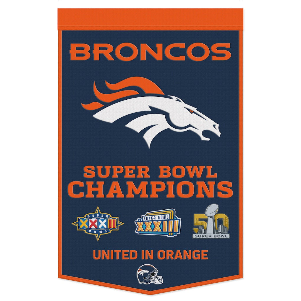 Denver Broncos Official 24” x 38” Wool Dynasty Championship Banner ...